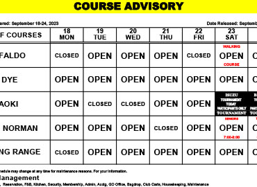 Course Advisory: September 18-24, 2023 - Eagle Ridge