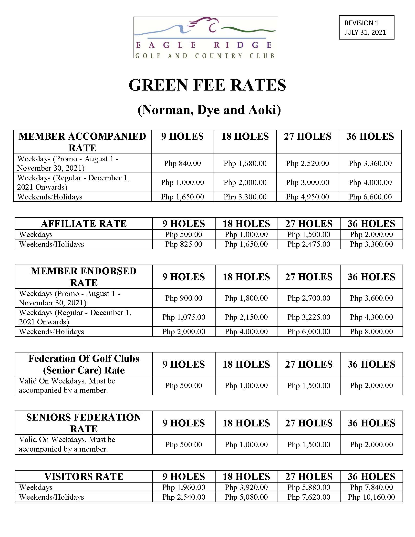 Golf Rates - Eagle Ridge