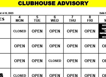 Clubhouse Advisory: September 4 - 10, 2023 - Eagle Ridge