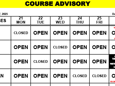 Course Advisory: July 21-27, 2025 - Eagle Ridge